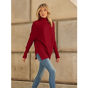 LILLUSORY Women's Christmas Red Turtleneck Oversized Holiday Tunic Fall Winter Sweaters Dress 2024 Batwing Pullover Knit Tops