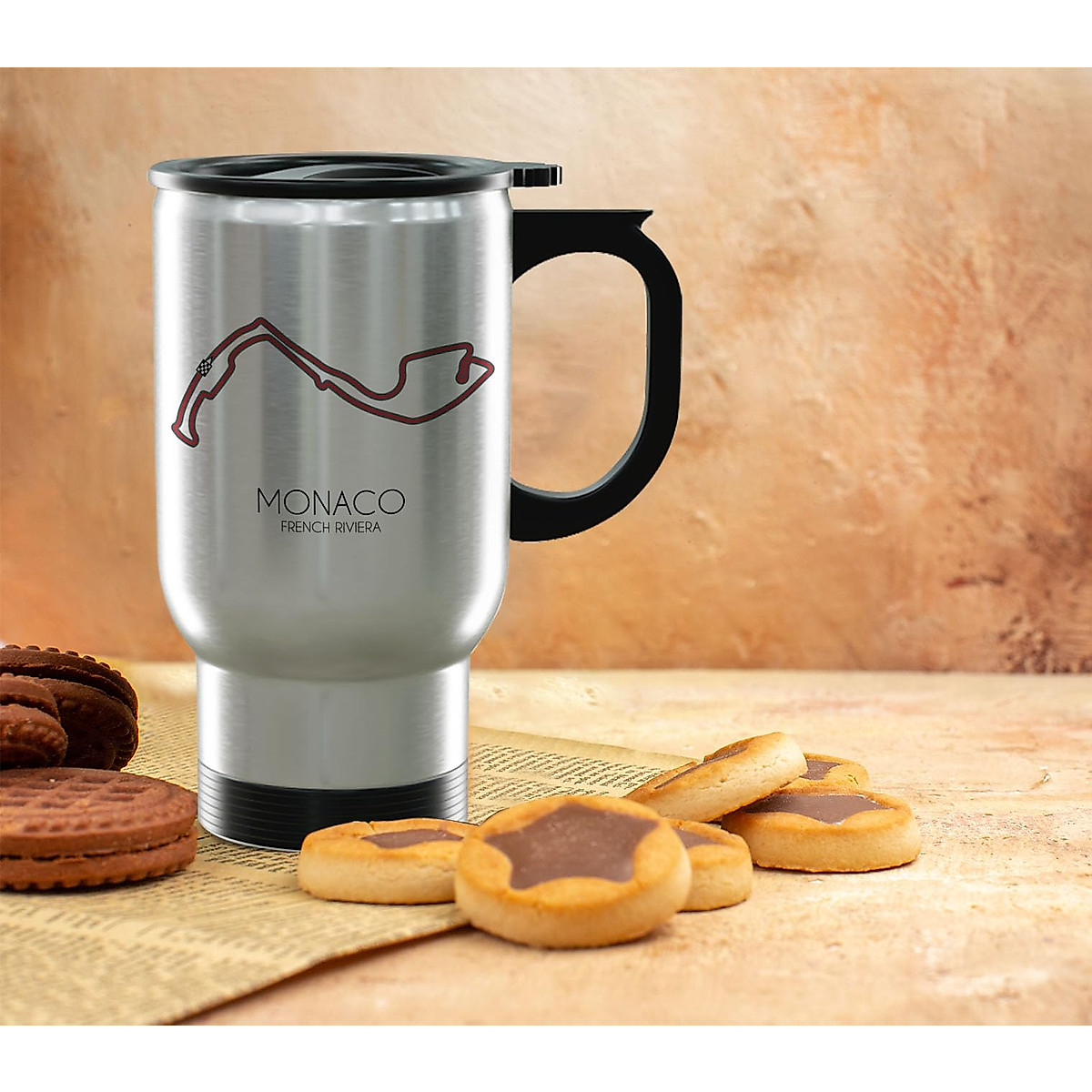 TJ Originals Monaco Trail Coffee Mug, Monaco F1 Coffee Mugs, Monaco F1 Course Map, Best F1 Course Map Sporting, 14oz Travel Steel Mug F1 Map, F1 Gifts for Him & Her, Monaco Mugs Souvenirs