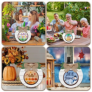 Geetery 17 Pieces Interchangeable Season Sign DIY Holiday Icons Decor with Wooden Easel Round Home Decorative with 15 Seasonal Icons Holiday Sign Set for Tabletop Fireplace Porch Decorations
