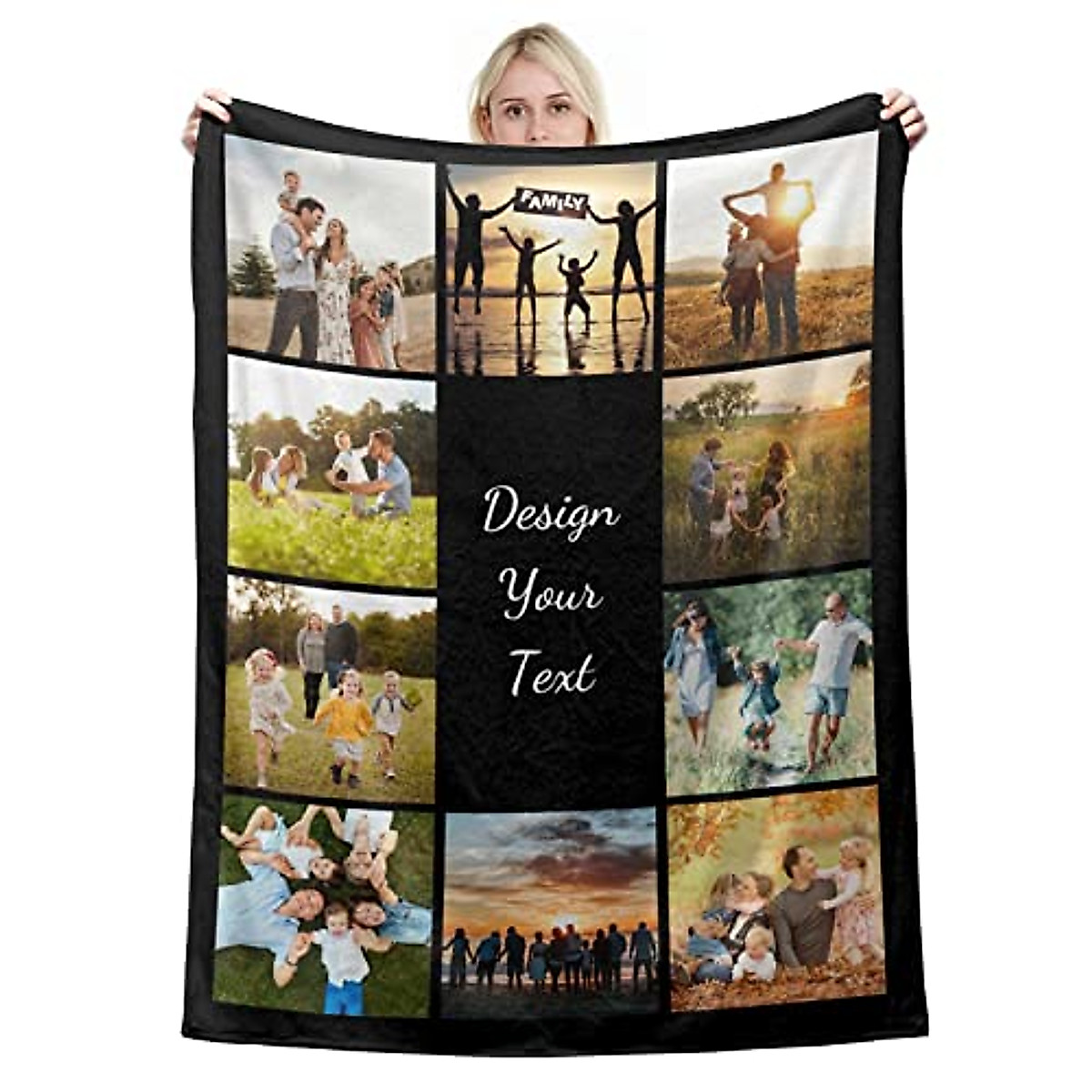Custom Blanket with Photos Bedding Blankets 60'' x 80'' Personalized Picture Text Name Throw Blanket Birthday Christmas Halloween Valentines Gifts for Adults Kids Mom Family Couples Father