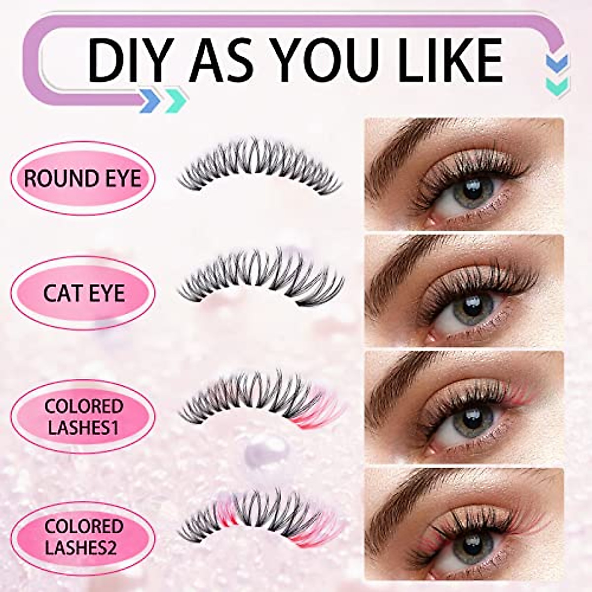 Individual Lashes DIY Eyelash Extension,160 Pcs Cluster Lashes zanlufly Mix colored lash Extension,8-16MM Mix Soft Lightweight Cluster Lashes for Home use