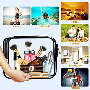 SYIDINZN Cosmetic Bag 3 Pack Clear Travel Toiletry Bag Set with Zipper Make-up Pouch Handle Straps | Waterproof Packing Organizer Storage Diaper Pencil Bags (Black)