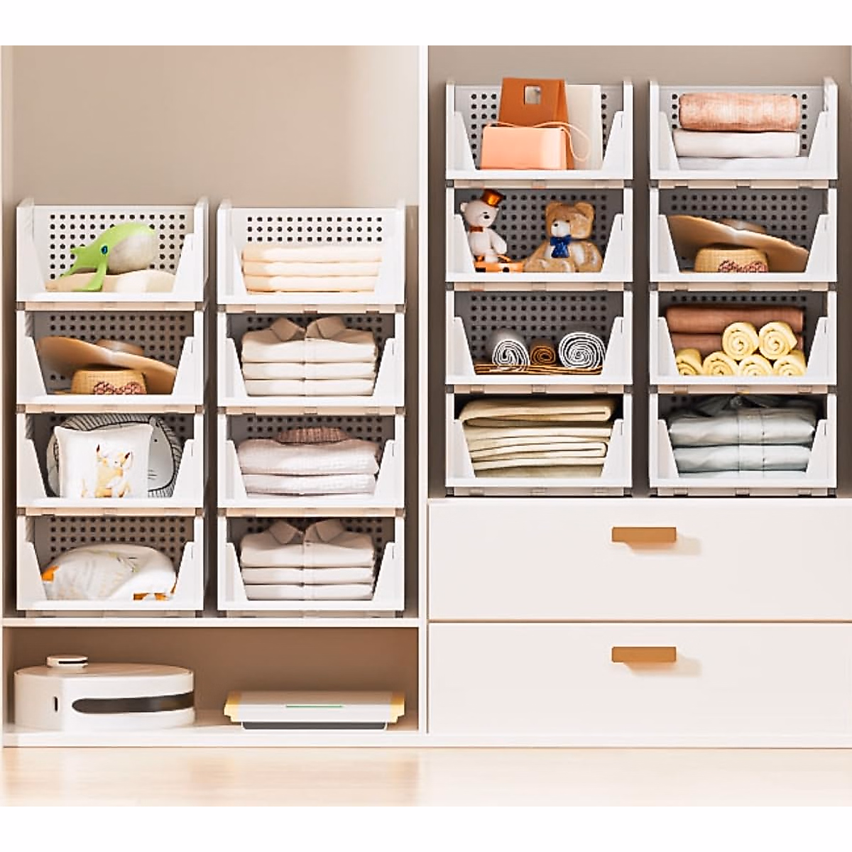 Neprock Clothes Organizers and Storage,Stackable Plastic Storage Bins, Foldable Closet Organizers and Storage for Clothing