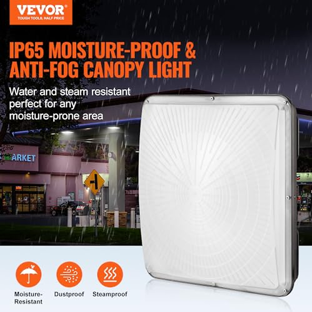 VEVOR 4 Pack LED Canopy Lights, 150W, 16500LM 5000K Daylight Commercial Industrial Outdoor Canopy Lights, 12.4"x12.4" Surface Mount Ceiling Lighting for Gas Station Warehouse Garage Street Shop, IP65