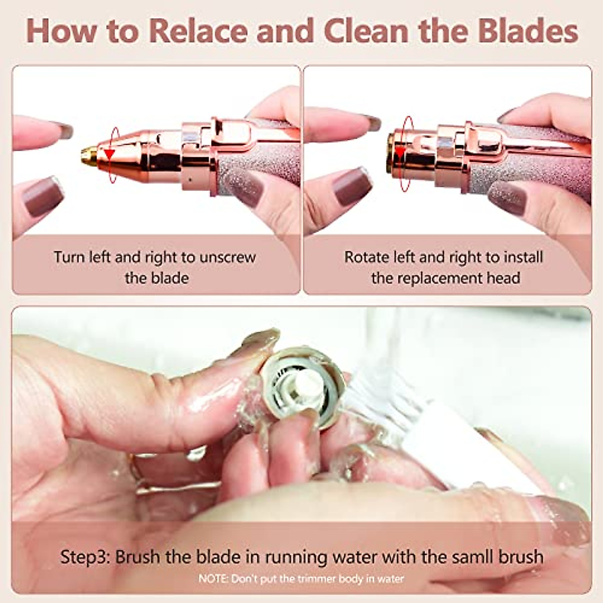 Women's Facial Eyebrow Trimmer, CkeyiN 2 in 1 USB Rechargeable Painless-Precision Eyebrow Remover Eyebrow Razor Tool with Built-in LED Light Facial Trimmer for Nose, Lips, Body