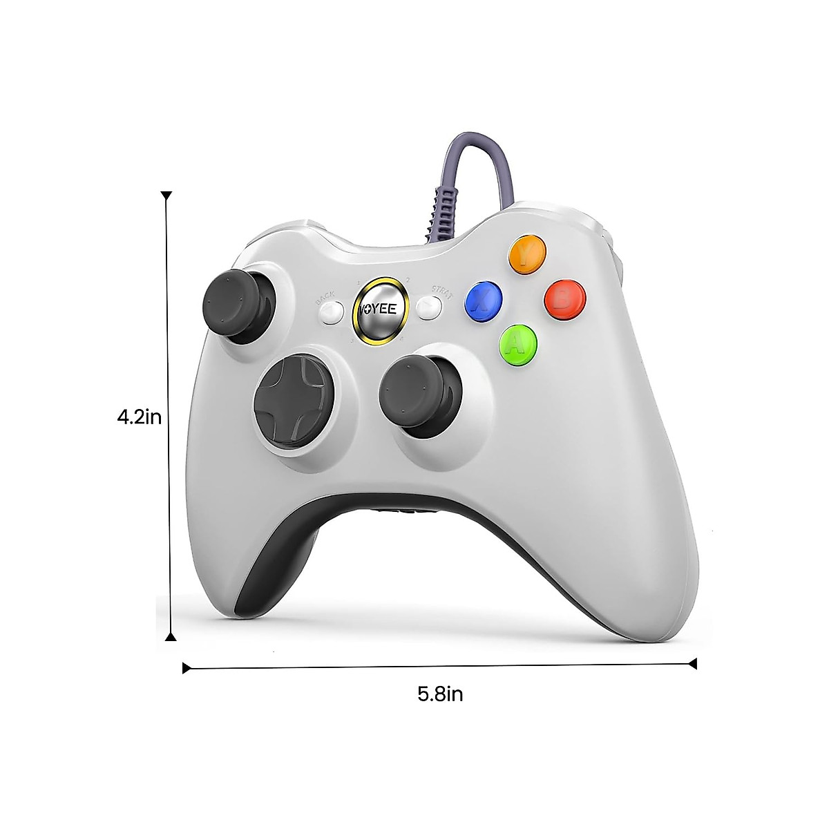 VOYEE PC Controller, Wired Controller Compatible with Microsoft Xbox 360 & Slim/PC Windows 10/8/7, with Upgraded Joystick, Double Shock | Enhanced (White)