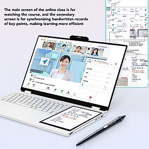 Win 11 Double Screen Laptop, 15.6in + 7in IPS Screen HD Notebook with Fingerprint Unlock, 16GB Running Memory, Handwriting Touch, Backlight Keyboard, 180° Opening and Closing (16GB+1TB US Plug)