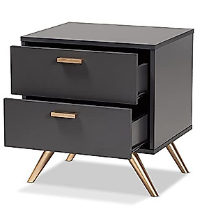 Baxton Studio Kelson Nightstand, Dark Grey/Gold
