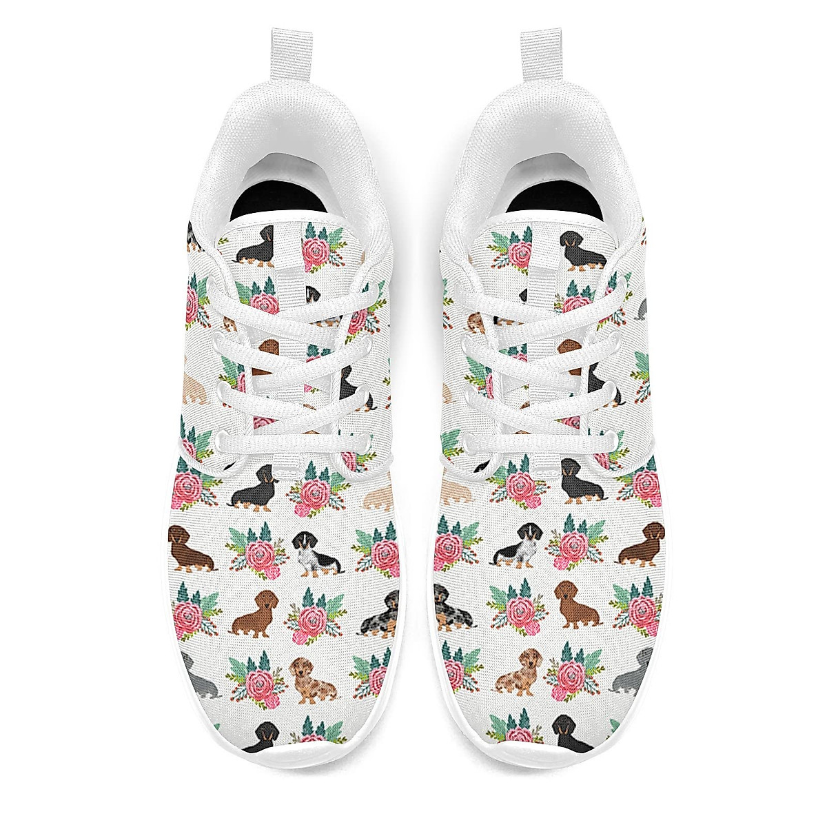 Cute Dachshunds Dog Floral Shoes for Women Walking Running Shoes Comfortable Tennis Sports Sneaker Gifts