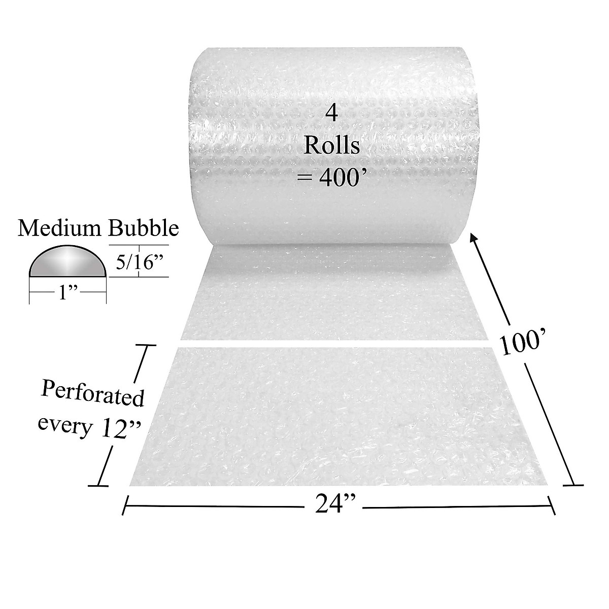 UOFFICE Medium Bubble 24" Wide x 400' Wrap - 5/16" Medium Sized Bubbles