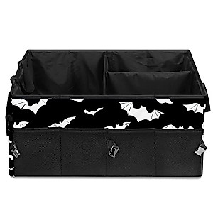 GACTIVITY Black And White Goth Bats Car Trunk Organizer,Collapsible Cargo Storage Tote Bag,Non Slip,3 Divider Compartments, Automotive Interior Accessories for Auto SUV Truck Vehicle Picnic Camping