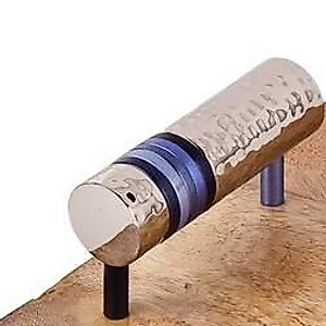 Challah Bread Board Designed by Artist Yair Emanuel Wood Base with Colored Ring Handles (Blue Rings)