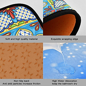 Emelivor Mexican Talavera Tiles Kitchen Rugs and Mats Set 2 Piece Non Slip Washable Runner Rug Set of 2 for Kitchen Floor Home Sink Ladunry Office