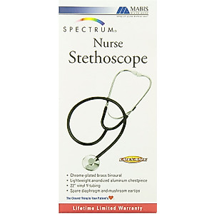 MABIS Spectrum Series Single Head Cardiology Stethoscope, Nursing and Clinical Use Stethoscope, Lightweight, 30 Inch, Black (Pack of 100)