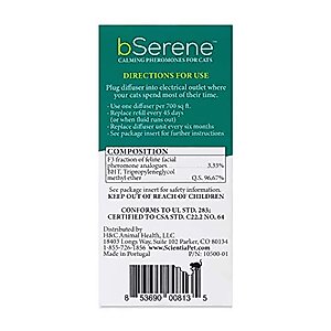 bSerene Pheromone Calming Solution for Cats|45-Day Starter Kit: Plug-in Diffuser + Refill |Helps Reduce Hiding, Scratching, Stress, Anxiety | for Single/Multicat Homes|45 Days of Constant Comfort