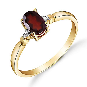 Galaxy Gold GG 14k Solid Gold Ring with Natural Diamonds and Oval-shaped Garnet - Size 11