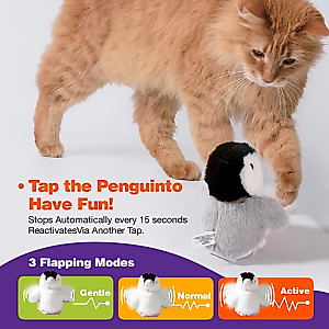 Kimee Interactive Cat Toy Rechargeable Automatic Chirping Penguin Flying Bird Cat Toy Infused with Catnip in The Wings, Auto Beating Wings Cat Toys for Indoor Cats to Play Alone, Never Boredom