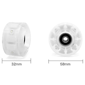 Roller Skate Wheels Light Up, 8 Pack with Bearings - Roller Skate Wheels for Double Row Skating and Skateboard 32mm x 58mm (Wheels White)