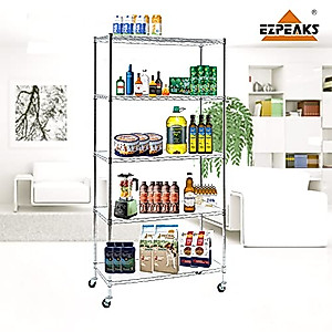EZPEAKS 2-Pack Chrome 5-Shelf Shelving Units and Storage Rack on Wheels with 5-Shelf Liners, NSF Certified, Adjustable Matel Wire Shelving Unit Rack for Garage, Kitchen, Office, (63H X 30W X 14D)