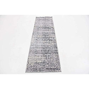 Unique Loom Chateau Collection Distressed, Textured, Vintage, Border, Rustic, Traditional Area Rug, 2 ft 2 in x 6 ft 7 in, Navy Blue/Beige