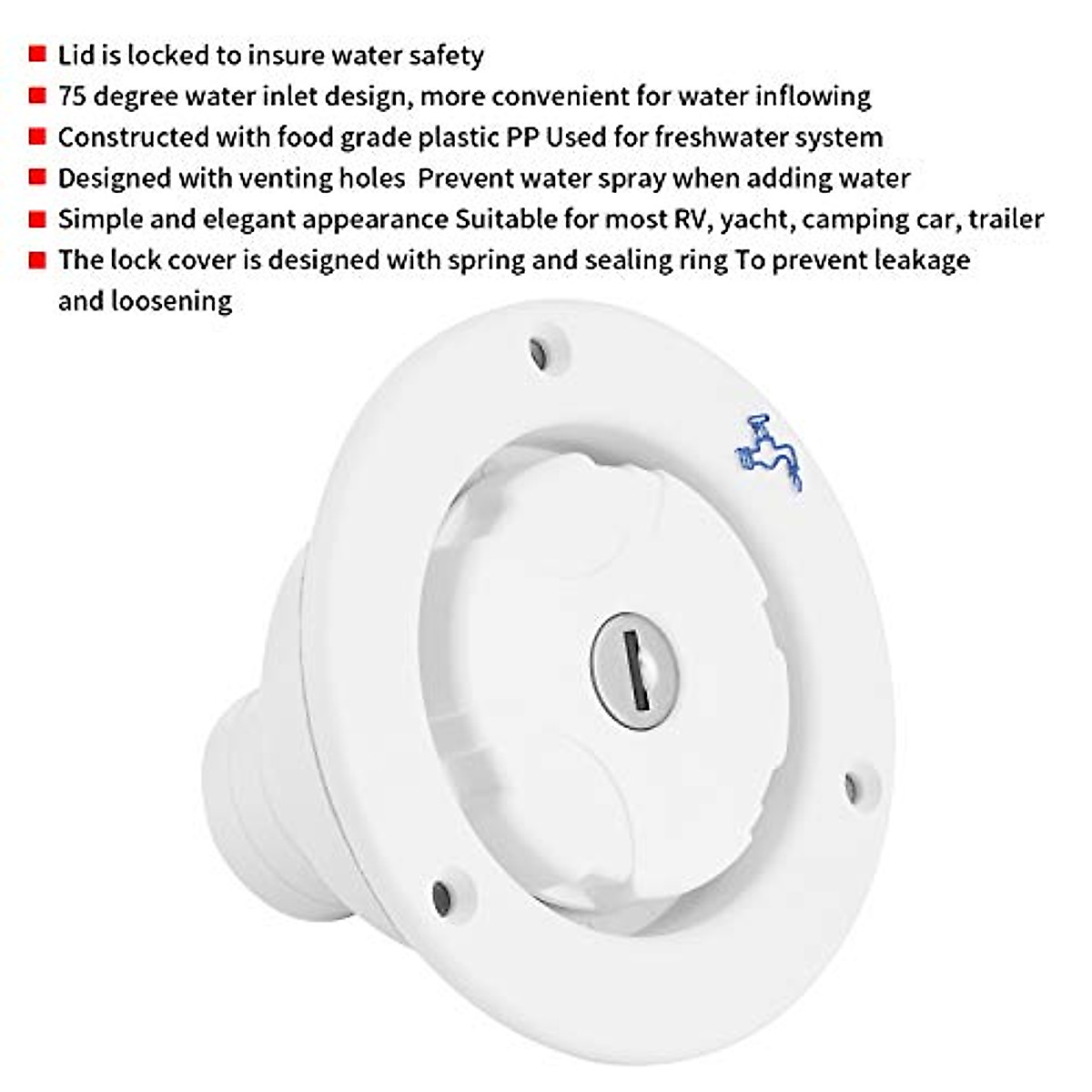 Gorgeri Black Fresh Water Fill Hatch Inlet Round Water Inlet Fill Lock Tank Filling Port W/Key for RV Yacht Camping Suitable for Yacht Camper Trailer(Black)