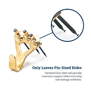 Heavy Duty Picture Frame Hooks Supports Up to 100 lbs - 10 Pack with Nails | Picture Hanging Hooks for Drywall - Mirror Hanging Hardware - Plaster Wall Picture Hangers