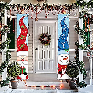 Christmas Banner Decorations Merry Christmas Porch Sign Door Banner Christmas Hanging Banner Outdoor Xmas Banner Hanging Decor for Winter Christmas Holiday Theme Party Supplies (Santa, Snowman)