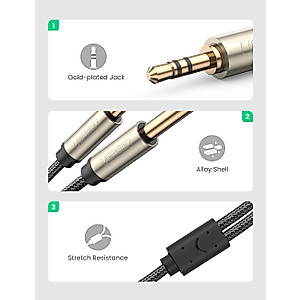 UGREEN 1/8 to 1/4 Stereo Cable 3.5mm TRS to Dual 6.35mm 1/4 TS Mono Y Splitter Audio Cord Adapter Compatible with iPhone, PC, Computer Sound Card, Mixer, Multimedia Speaker, Home Stereo System 16FT