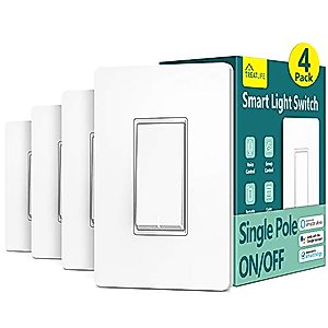 TREATLIFE Smart Light Switch Single Pole Smart Switch Works with Alexa, Google Home and SmartThings, 2.4GHz Wi-Fi Timer Light Switch, Neutral Wire Required, No Hub Required, ETL Listed, FCC, 4 Pack