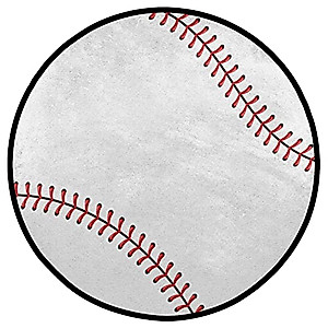 Pardick Baseball Rug Round 3ft Circle American Sport Area Rug for Men Living Room,Kids Boys Bedroom Playroom Home Decor Sports Baseball Pattern Nursery Rug White (36.2 inch)