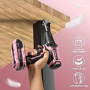 SHALL 247Pcs 20V Cordless Drill Driver & Household Tool Kit for Women, Pink Electric Power Drill Screwdriver and Home Hand Tool Set with 14” Storage Tool Bag for DIY, Home Repair/Maintenance