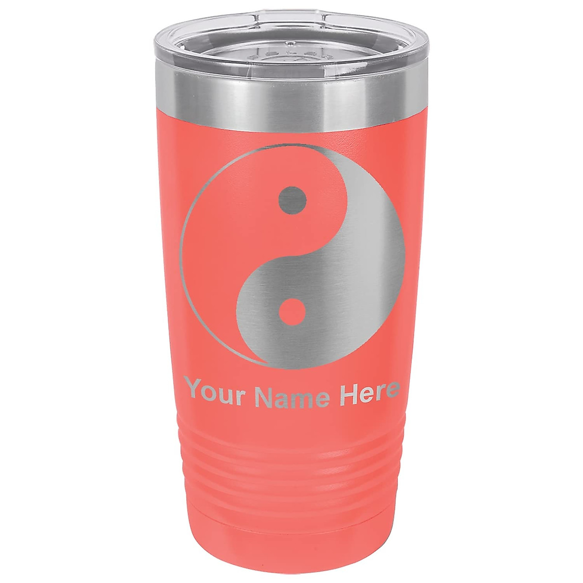 LaserGram 20oz Vacuum Insulated Tumbler Mug, Yin Yang, Personalized Engraving Included (Coral)