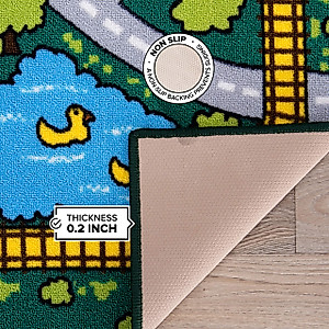 Rugshop Kids Educational Learning City Life Road Non Skid (Non Slip) Area Rug 5' x 7' Green