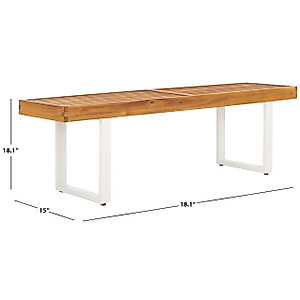 SAFAVIEH Outdoor Collection Monti Natural/White Solid Wood Bench, Ideal for Deck, Patio, Backyard, Sunroom