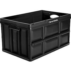 CleverMade Collapsible 45L and 62L Plastic Storage Bins (3 Pack Black) - Utility Containers for Organizing, Toy Storage, Garage Storage