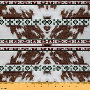 Feelyou Cowhide Outdoor Fabric by The Yard, Exotic Ethnic Boho Stripes Animal Fur Skin Upholstery Fabric for Chairs, Cow Fur Pattern Decorative Fabric for Home DIY Projects, 2 Yards
