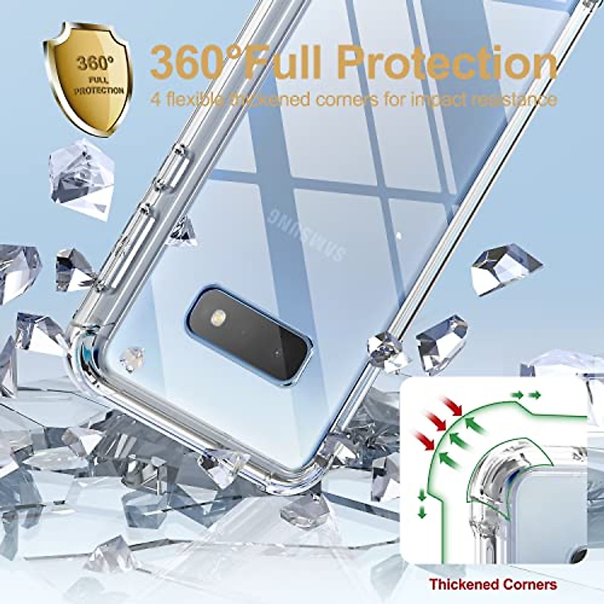 SURITCH Clear Case for Samsung Galaxy S10e,【Built in Screen Protector】【Support Wireless Charging】Hybrid Protection Hard Shell+Soft TPU Bumper Rugged Case Shockproof for Samsung S10e 5.8" (Clear frame)