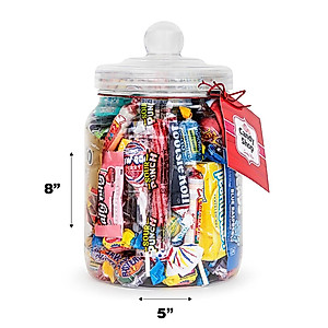 Candy Jar Filled With Your Favorite Party Mix, Blow Pops, Cherry Heads, Gold Bears, Laffy Taffy, Sour Punch, & More - 1.75 Pounds Gift Ready Clear Plastic Jar
