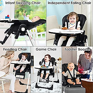 INFANS 4 in 1 High Chair–Booster Seat, Convertible Highchair w/Adjustable Height and Recline, Removable Tray, Detachable Cushion, Installation-Free, Simple Fold for Baby, Infant & Toddler, Black