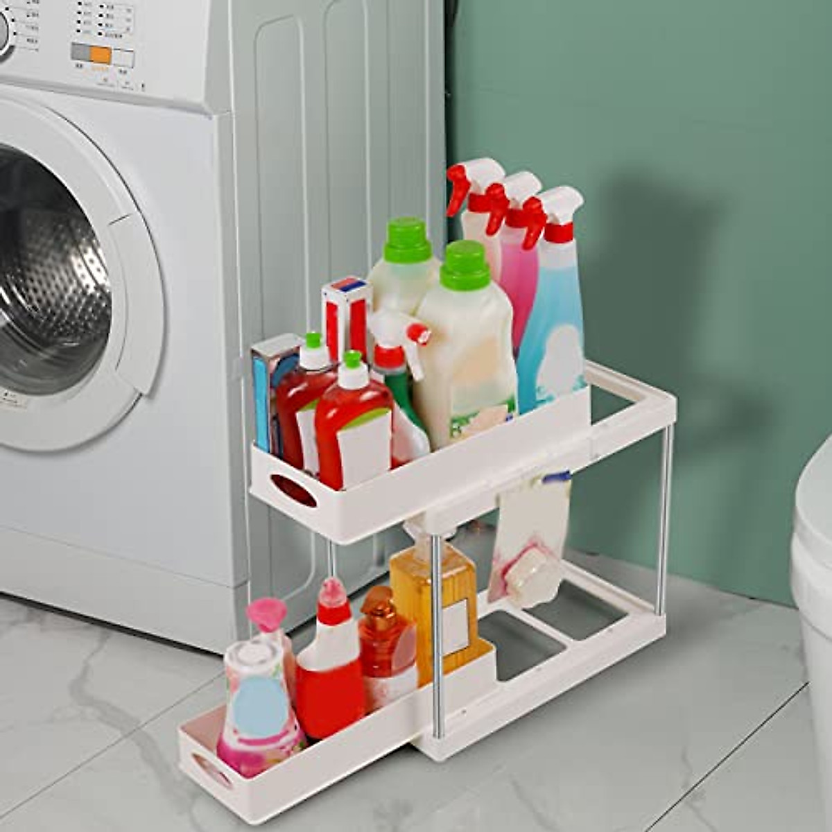 GLOGLOW Under Sink ABS Material Sliding Cabinet Basket Bathroom Sliding Design (White)