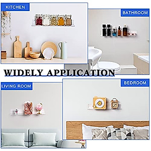 Qunclay 12 Pcs Clear Acrylic Shelves for Wall 15" Acrylic Floating Wall Shelf 4 mm Thick Wall Mounted Storage Shelf Long Clear Shelves for Bedroom Living Room Bathroom Kitchen Office Wall Display