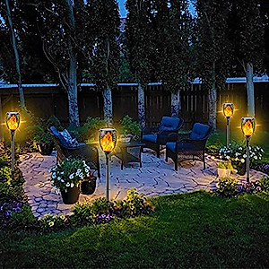 4-Pack Solar Flame Torch (Larger Size & Higher), 90 LED Solar Outdoor Lights for Garden Decorations with Flickering Flame, Waterproof Tiki Torches Solar Lights for Outside Pathway Patio Yard Landscape