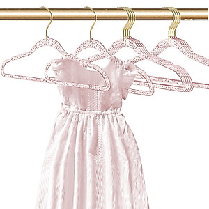 20 Pcs Baby Glitter Clothes Hangers, Kids Gold Plastic Sparkling Hangers for Closets, Non-Slip Space-Saving Suit Hangers(Pink)