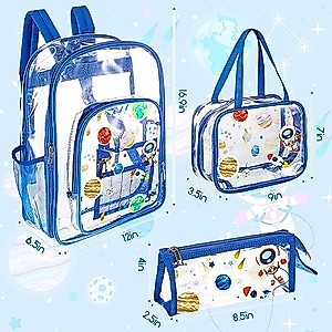 Eccliy Clear Backpack Stadium Approved Backpack 3 School Backpack for Girls Boys Christmas Clear Backpack Girls Boys Backpack (Blue, Astronaut)