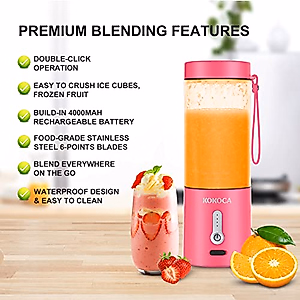 Blend & Jet Portable Blender for Shakes and Smoothies, KOKOCA Personal Travel Blender for Protein with 4000mAh USB Rechargeable Battery, Crush Ice, Frozen Fruit and Drinks, 18 oz Mini Cup