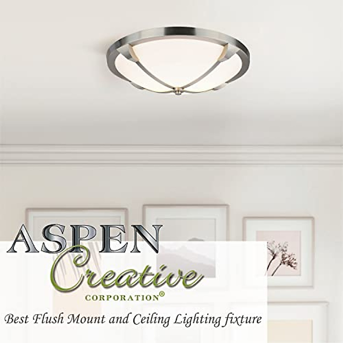 Aspen Creative Satin Nickel 63003L-1 Large LED Flush Mount Finish with Glass Shade