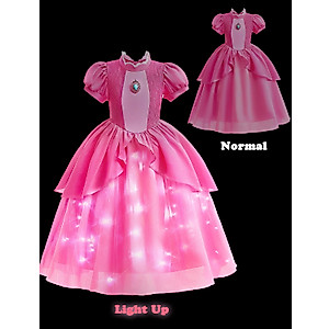 Minetom Princess Dresses for Girls Costume Light up Princess Dress up Clothes for Little Girls Birthday Cosplay Party Outfit 5-6 Years