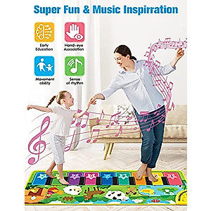 EduCuties Baby Musical Learning Toys , Floor Piano Playmat for Toddlers with Animal Flash Cards Music Sound for Early Education Touch Keyboard Blanket Birthday for Baby Boys Girls