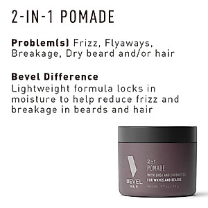 Beard Balm & Hair Pomade by Bevel with Coconut Oil and Shea Butter, Beard Care for Men, 1.7 oz (Packaging May Vary)