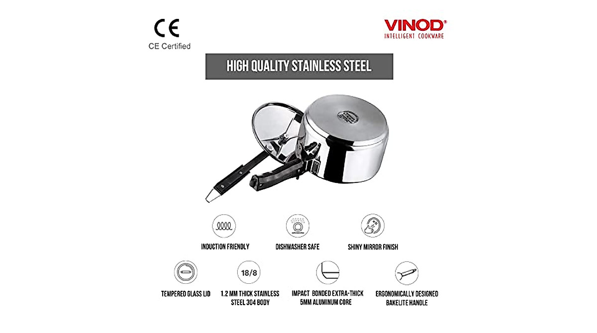 Vinod 3L Stainless Steel Pressure Cooker for Indian Cooking